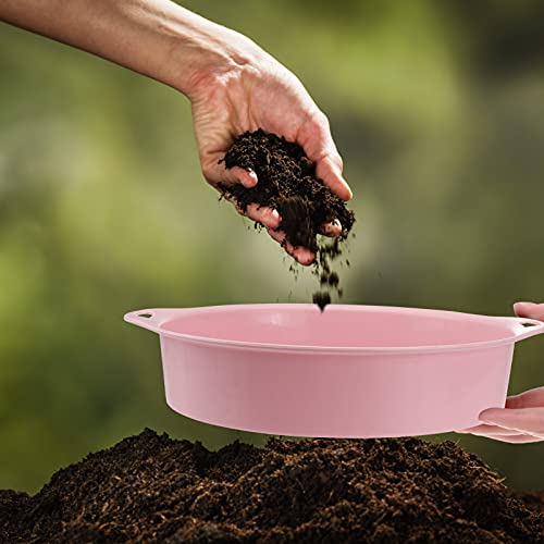 Yardwe Garden Sieve,1PC Plastic Mesh Soil Sieve Mesh Screen with Handle, Sifting Pan for Home Plant Gardening Round Shaped (Pink)