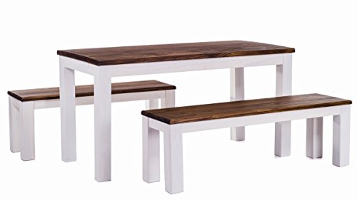 B.R.A.S.I.L.-Möbel TableChamp Dining Table Set for Four Rio Pine with Bench and Two Chairs Oak Antique White Solid Wood