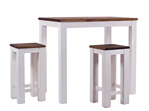 B.R.A.S.I.L.-Möbel TableChamp Dining Table Set for Four Rio Pine with Bench and Two Chairs Oak Antique White Solid Wood