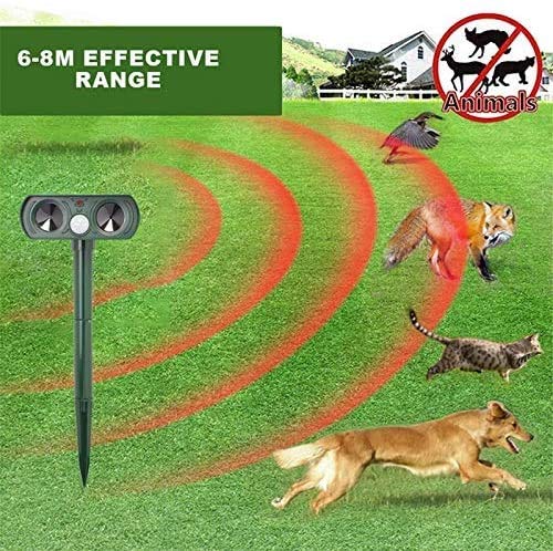 kaforto Ultrasonic Solar Animal Repeller, Ultrasonic Pest Repeller with Motion Sensor, Outdoor Squirrel Snake Raccoon Deer Mouse Repellent for Yard & Farm & Garden & Lawn (14.7inch-009)