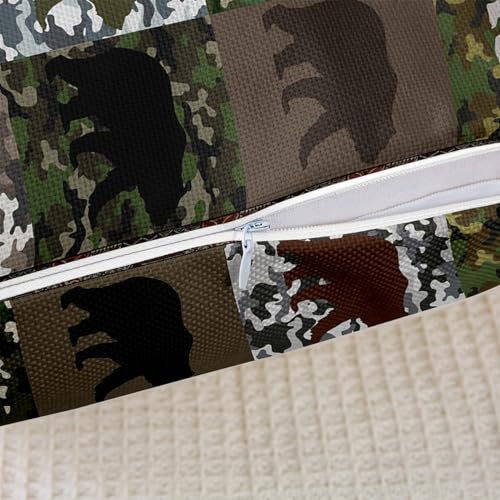 Bear Pillow Cover,Camouflage Plaid Print Double Sides Print Pillowcase Soft Square Cushion Case,Wildlife Animal Hunting Camo Print Throw Pillow Cover,2 Pack 16"x16"