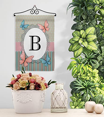 Breeze Decor B Initial Garden Flag Set Wall Hanger Monogram Friends Bugs & Frogs Butterfly Ladybugs Dragonfly Bee Springtime Insect Natural Wildlife House Yard Gift Double-Sided, Made in USA