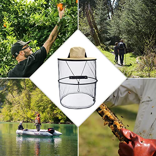 CozyCabin Head Net Hat with Removable Mesh Hidden Netting, Camouflage Design with Zipper Net for Outdoor Fishing Gardening Hiking Face Cover (Khaki)