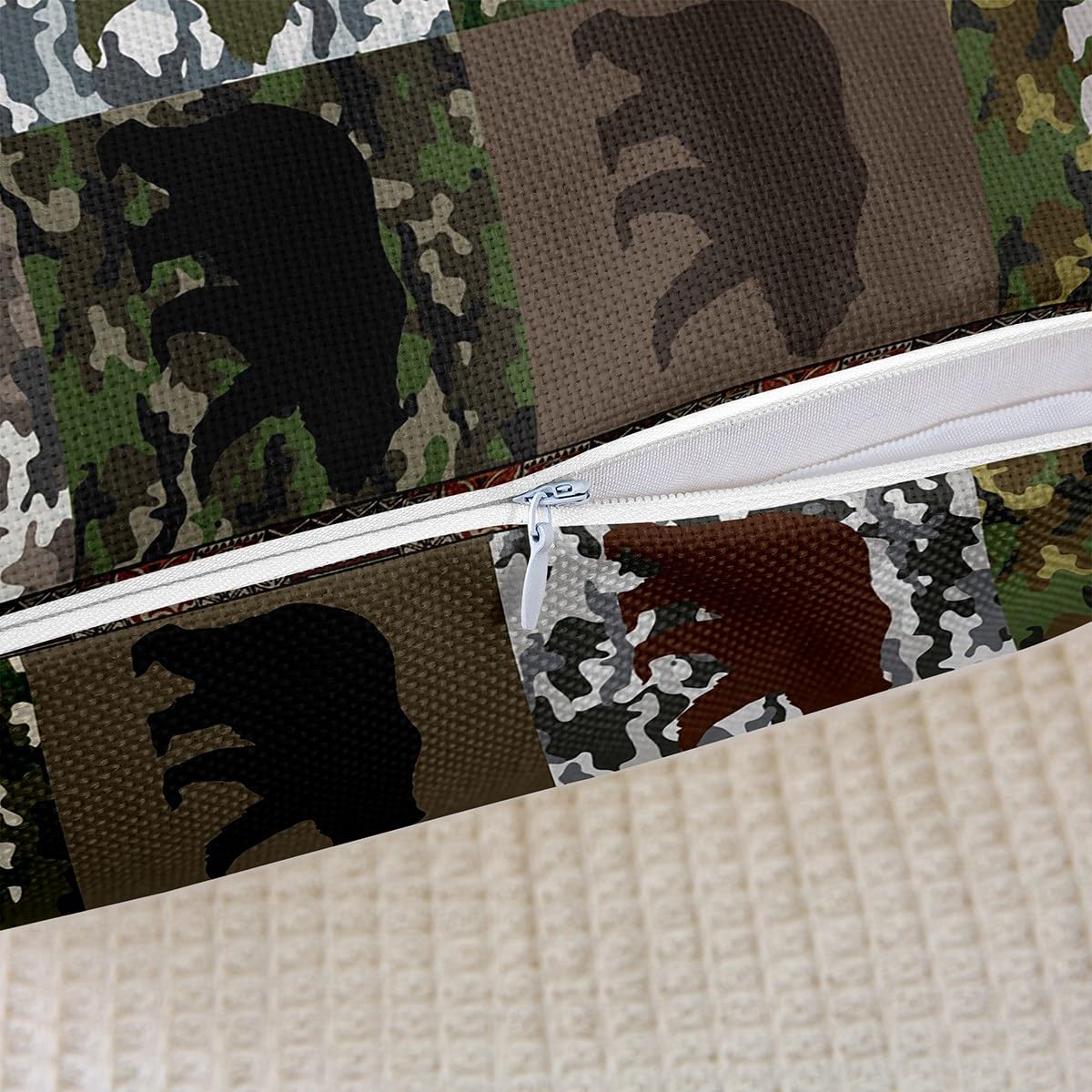 Castle Fairy Bear Pillow Cover,Wildlife Animal Hunting Camo Print Pillowcase Soft Square 18"x18" Cushion Case,Camouflage Plaid Print Throw Pillow Cover Single Pack for Room Decor Double Sides Print