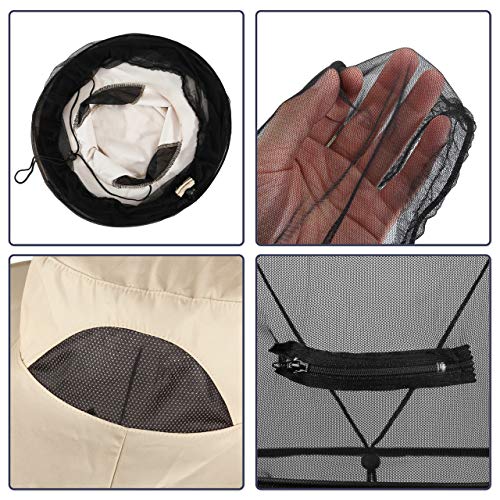 CozyCabin Head Net Hat with Removable Mesh Hidden Netting, Camouflage Design with Zipper Net for Outdoor Fishing Gardening Hiking Face Cover (Khaki)