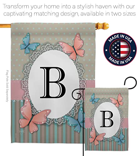 Breeze Decor B Initial Garden Flag Set Wall Hanger Monogram Friends Bugs & Frogs Butterfly Ladybugs Dragonfly Bee Springtime Insect Natural Wildlife House Yard Gift Double-Sided, Made in USA