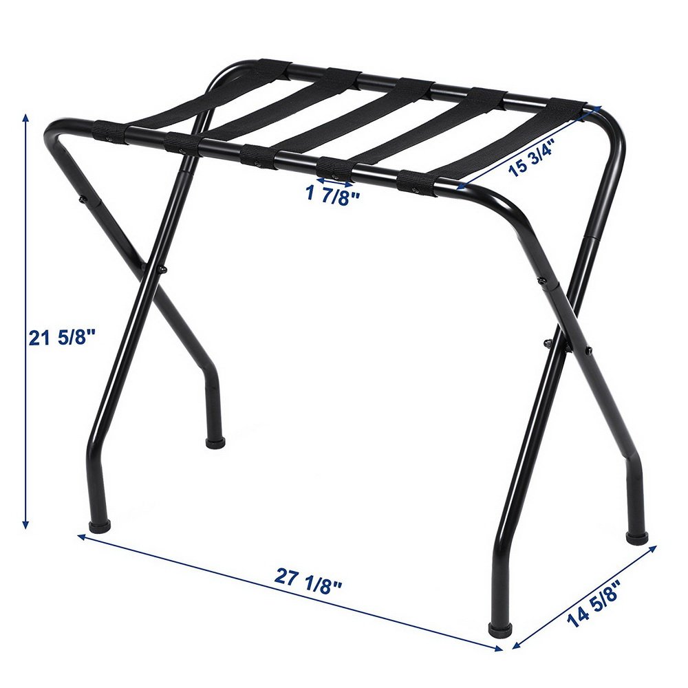 COOBL Folding Luggage Rack Collapsible Metal Suitcase Stand with Nylon Straps,for Home Bedroom,Hotel,Max Weight 100 lbs,Black