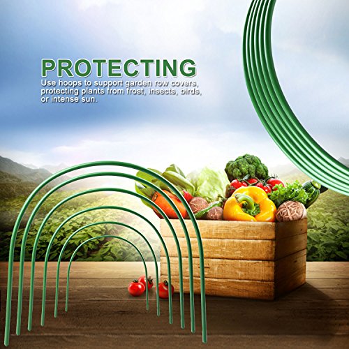 Marooma 6Pcs Greenhouse Hoops, 18.9 H x 18.9 W Plant Support Garden Stakes, Rust-Free Grow Tunnel 4ft Long Steel with Plastic Coated Support Hoops Frame for Garden Fabric, Garden Netting
