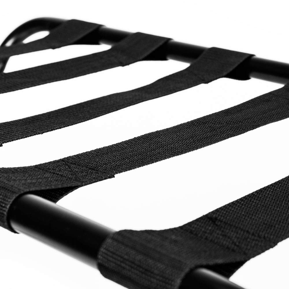 COOBL Folding Luggage Rack Collapsible Metal Suitcase Stand with Nylon Straps,for Home Bedroom,Hotel,Max Weight 100 lbs,Black