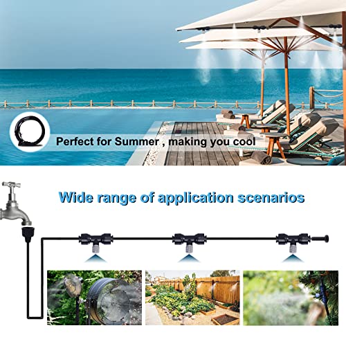 Fogalnd Patio Misting System : Outdoor Misting System 49ft Misting Cooling System with 16pcs 0.024" Orifice Thread Stainless Steel Misting Nozzle for Garden Greenhouse Gazebo