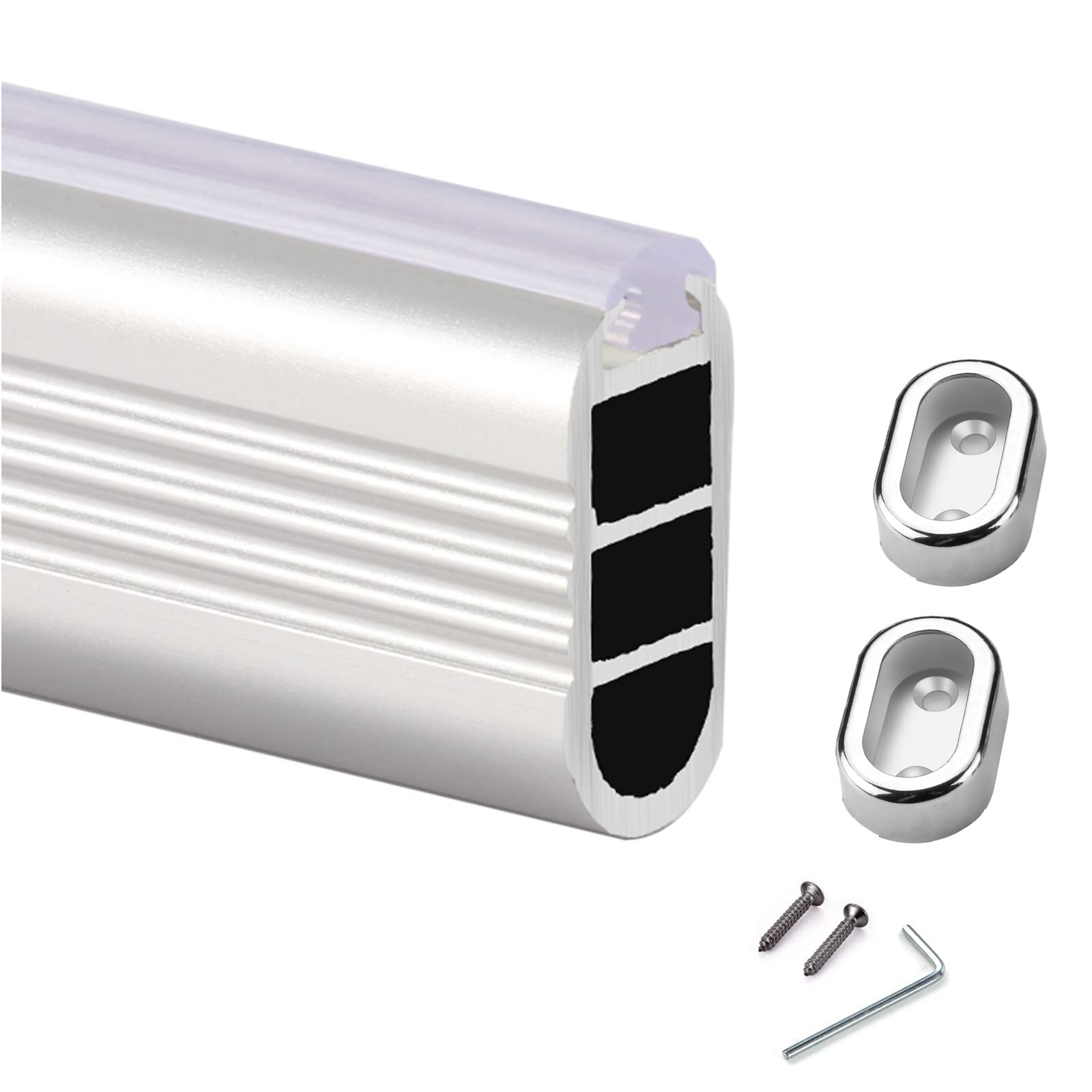Metal Oval Closet Rods with Bracket Kits, Wall Mounted Detachable Hanging Clothing Pole for Wardrobe & Laundry Corner, Load 100KG, Aluminum (Color : Silver, Size : Rod Long 60cm/23.6 in)