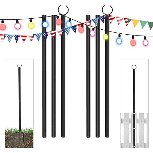 KULAMOON 2 Pack 9.5 FT Outdoor Patio String Light Poles with Hooks for Outdoor String Lights, Poles for Garden, Backyard, Patio, Lights Poles for Parties, Wedding Christmas Decorations