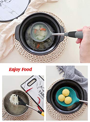SDGH 7 Pcs New Silicone Kitchenware Non-Stick Kitchen Cooking Utensils Extended Design Stainless Steel Handle Kitchenware Sets (Color : E)