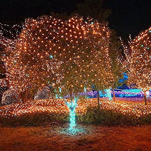 FUNPENY Halloween 360 LED Net Lights, 12ft x 5ft 8 Modes Waterproof Connectable Halloween Decorations for Outdoor Garden Party Decor (Orange)