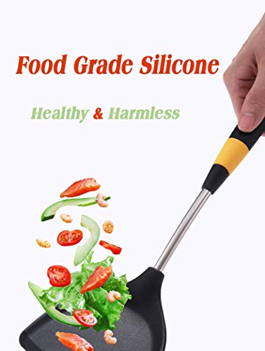 SDGH 7 Pcs New Silicone Kitchenware Non-Stick Kitchen Cooking Utensils Extended Design Stainless Steel Handle Kitchenware Sets (Color : E)