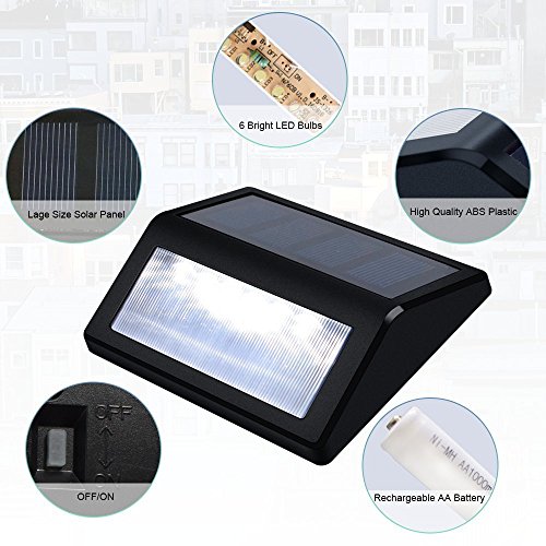 ANDEFINE 2 Pack Outdoor Solar Lights, 6 LED Solar Pathway Lights Waterproof Security Lamps for Garden Back Door Step Stair (White Light)