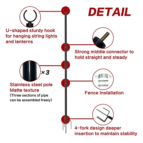 KULAMOON 2 Pack 9.5 FT Outdoor Patio String Light Poles with Hooks for Outdoor String Lights, Poles for Garden, Backyard, Patio, Lights Poles for Parties, Wedding Christmas Decorations