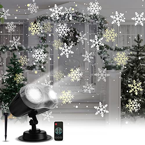 Ralbay Outdoor Snowflake Projector Light, 2-Light LED Snowfall Show Outdoor Projector, IP65 Waterproof Dynamic Landscape Christmas Decorative Lighting Falling Snow Projector for Holiday, Garden