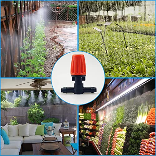 La Farah 50pcs Garden Irrigation Spray Emitter, Adjustable 360 Degree Flow Micro Spray Nozzle with 1/4" Barbed Tee Fittings,Drip Irrigation Head for Garden Watering System,Drip Irrigation Kit Parts