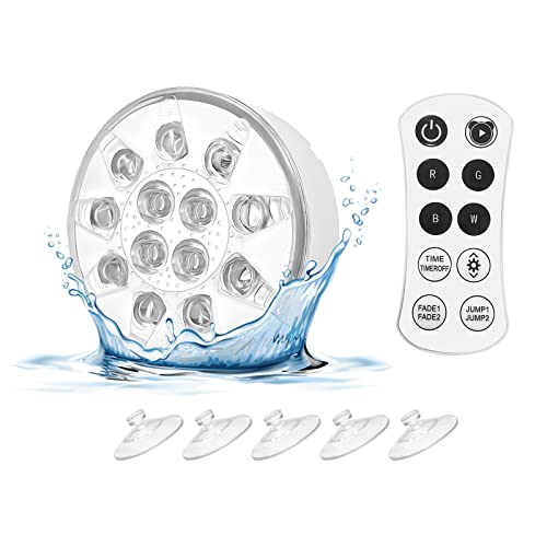 Vicalo Rechargeable Submersible Led Lights IP68 Waterproof Colorful WRGB Lights for Pool Pond Bathtub Hot Tub Spa Party Decor Radio Frequency Controlled, 1 Pack