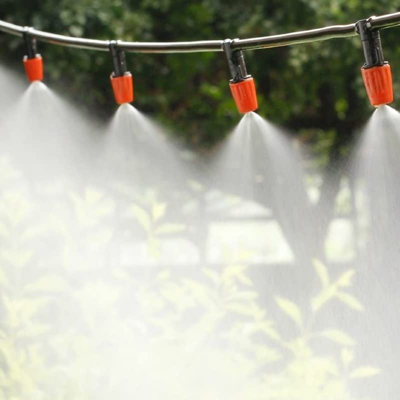 La Farah 50pcs Garden Irrigation Spray Emitter, Adjustable 360 Degree Flow Micro Spray Nozzle with 1/4" Barbed Tee Fittings,Drip Irrigation Head for Garden Watering System,Drip Irrigation Kit Parts