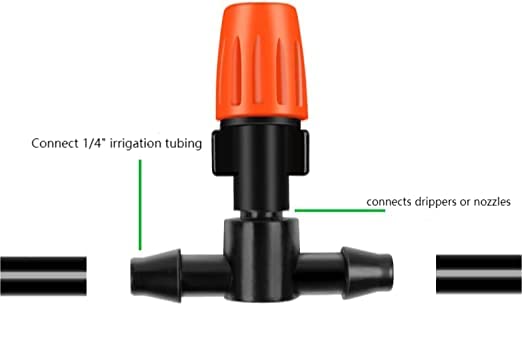 La Farah 50pcs Garden Irrigation Spray Emitter, Adjustable 360 Degree Flow Micro Spray Nozzle with 1/4" Barbed Tee Fittings,Drip Irrigation Head for Garden Watering System,Drip Irrigation Kit Parts