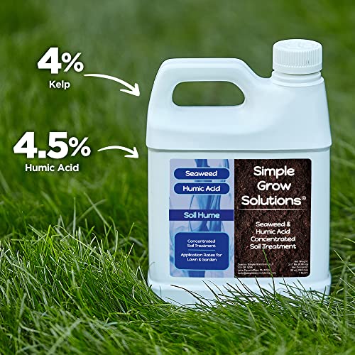 Organic Super Seaweed Humic Acid Blend- Liquid Sea Kelp for Grass and Plants - Soil Hume - Simple Grow Solutions- Natural Lawn & Garden Concentrated Treatment- Use with Fertilizer Program (32 Ounce)