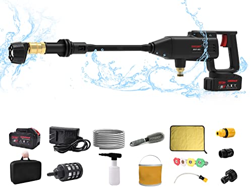 Cordless Pressure Washer, Max 950 PSI Portable Pressure Washer with 6-in-1 Adjustable Nozzle, Three-Speed Adjustable Portable Power Cleaner with Battery & Charger, Washing Cars/Fences/Siding(Black)
