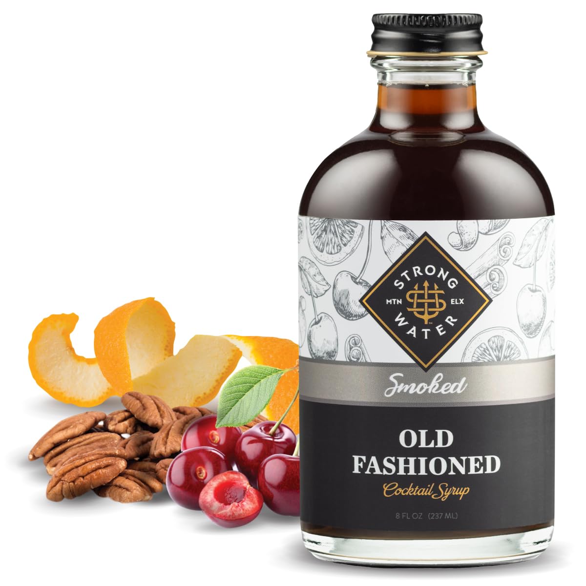 Strongwater Smoked Old Fashioned Craft Cocktail Mixer - Makes 32 Cocktails - Handcrafted Old Fashioned Syrup with Lapsang Souchong Tea, Sugar, Citrus & Cherry - Just Mix with Bourbon or Whiskey