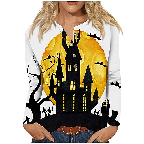 JJHAEVDY Halloween Fashion Sweatshirts for Women Half Zip Tops Letter Vintage Sweatshirt Button Down Shirts Sweatshirt for Womens Fashion Tshirts(5-White,Medium)