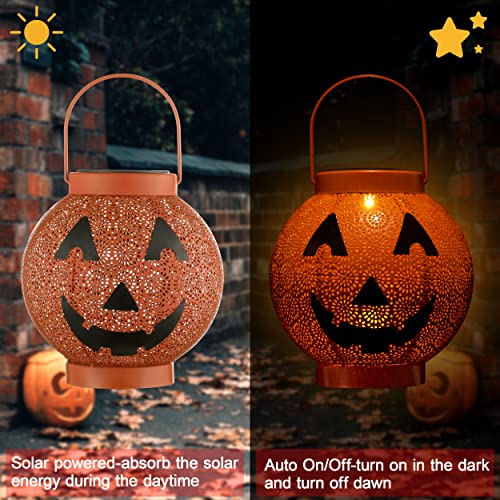 Halloween Pumpkin Hanging Solar Lights - ๐ฎ๐ฌ๐ฎ๐ฏ ๐ก๐ฒ๐๐ฒ๐๐ Retro Outdoor Waterproof Halloween Spooky Hanging Lights with Handle for Outdoor, Tree Decor, Garden or Yard, Outside Entryway, Porch