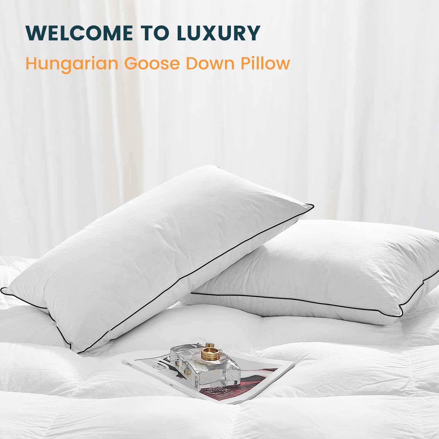 HYVIF Luxury Hungarian Goose Down Pillows - 750 Fill Power, 460 Thread Count Cotton Blend Shell - Soft Down Pillow for Sleeping - 1 Pack, King (20" x 36")