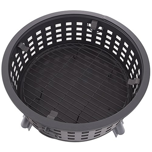 Fire Pit Set, Wood Burning Pit - Includes Spark Screen and Log Poker - Great for Outdoor and Patio, 26β Round Metal Firepit by Pure Garden