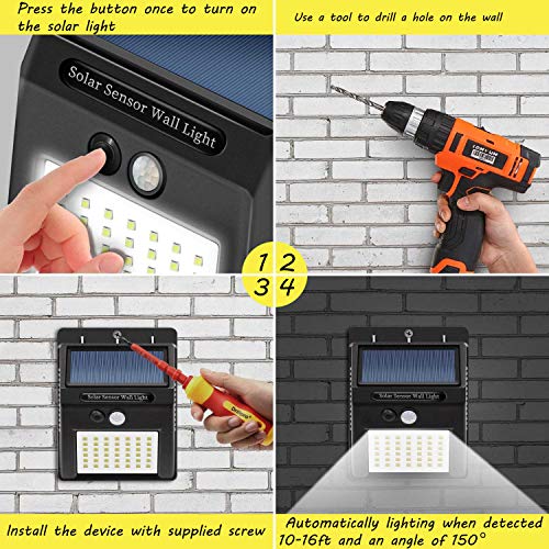 Solar Sensor Lights Outdoor 30 LED Wireless Waterproof Security Solar Motion Sensor Wall Lights for Fence Patio Deck Yard Garden with Motion Activated Auto On/Off