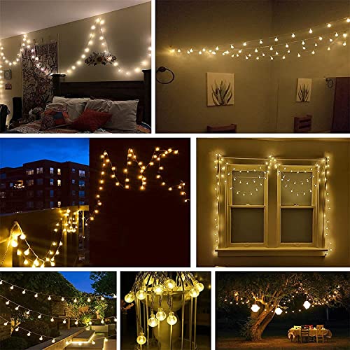 YIQU 49FT 100 LED Fairy String Lights Plug in, Extendable Globe Christmas String Lights Indoor Outdoor with 8 Modes, Fairy Lights for Bedroom Wedding Party Decoration Christmas Garden (Warm White)