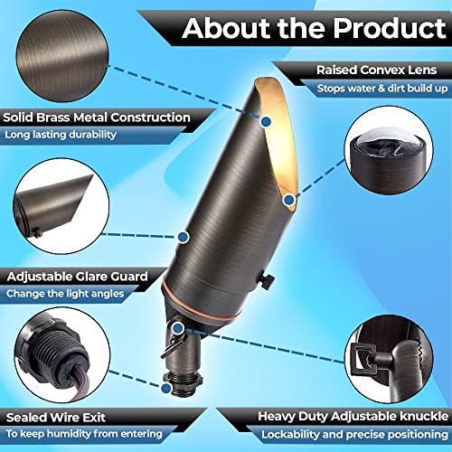 LED Spot Lights Outdoor Landscape Lighting 106 - Solid Brass Spotlight LED Yard Lights Security Landscape Lights for Beautiful Bright Long Lasting Home Garden Patio Pool Area Deck Lighting (No Bulb)