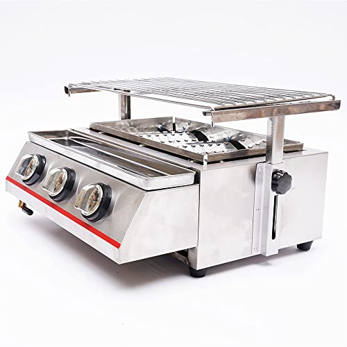 3 Burner Gas Tabletop Griddle, Commercial Gas BBQ Grill 2800Pa Stainless Steel Gas Grill for Outdoor Camping Party Tailgating (3-Burner)