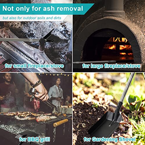 46” Long Fireplace Shovel - Extra Strength Wrought Iron - Ash Shovel for Wood Stove, Grill or fire Pit - Long Design for Keeping Hands from Heat of fire - Indoor/Outdoor use(Silver)