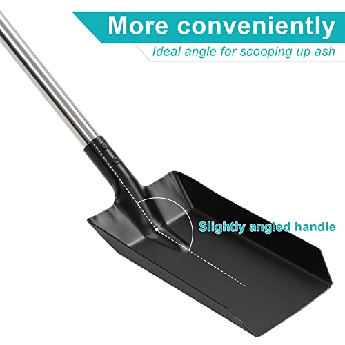 46” Long Fireplace Shovel - Extra Strength Wrought Iron - Ash Shovel for Wood Stove, Grill or fire Pit - Long Design for Keeping Hands from Heat of fire - Indoor/Outdoor use(Silver)