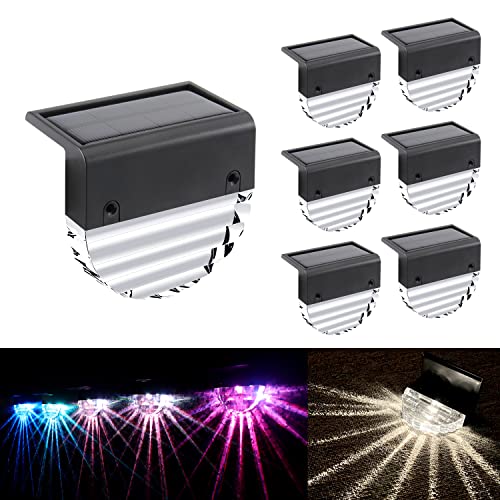 Solar Deck Lights, 6 Pack Solar Step Lights Outdoor Waterproof, Led Solar Fence Lights Patio Lights, Warm White/Color Changing, for Stair Yard Garden Pathway Front Porch Wall Decor