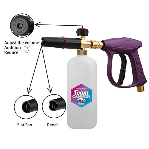 Sooprinse Foam Cannon Snow Foam Lance Nozzle Pressure Washer Jet Wash,Foam cannon lance kit with Pressure Washer Spray Gun,30 Degree Gutter Cleaner Wand with Nozzle Tip Attachment