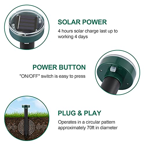 ELLASSAY Ultrasonic Mole Repellent Solar Powered 8 Pack Sonic Mole Deterrent Spikes,Snake Gopher Vole Repellent for Lawn Garden & Yard,Gopher Deterrent,Groundhog Repeller