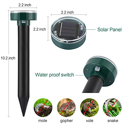 ELLASSAY Ultrasonic Mole Repellent Solar Powered 8 Pack Sonic Mole Deterrent Spikes,Snake Gopher Vole Repellent for Lawn Garden & Yard,Gopher Deterrent,Groundhog Repeller
