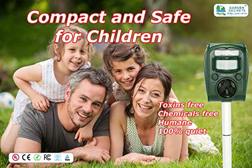 GARDEN SECRETS (2023 Version) Compact Solar Ultrasonic Animal Repellent. Skunk Raccoon Deer Coyote Cat Rat Mice etc Deterrent. Keep Pests Away from Your Property Within 2-4 Weeks. (Green, 3 Pack)
