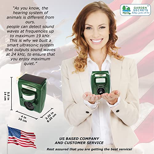 GARDEN SECRETS (2023 Version) Compact Solar Ultrasonic Animal Repellent. Skunk Raccoon Deer Coyote Cat Rat Mice etc Deterrent. Keep Pests Away from Your Property Within 2-4 Weeks. (Green, 3 Pack)