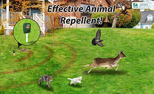 GARDEN SECRETS (2023 Version) Compact Solar Ultrasonic Animal Repellent. Skunk Raccoon Deer Coyote Cat Rat Mice etc Deterrent. Keep Pests Away from Your Property Within 2-4 Weeks. (Green, 3 Pack)