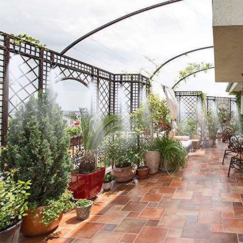 SL Power Misting Cooling System, 26FT (8M) Misting Line +11 Brass Mist Nozzles+ a Brass Adapter(3/4"),Mist Nozzles for Patio Garden Greenhouse(Front2.4M+After5.6M)