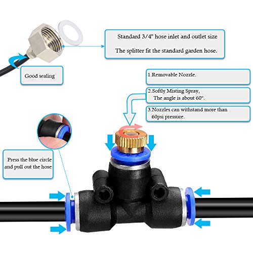 SL Power Misting Cooling System, 26FT (8M) Misting Line +11 Brass Mist Nozzles+ a Brass Adapter(3/4"),Mist Nozzles for Patio Garden Greenhouse(Front2.4M+After5.6M)