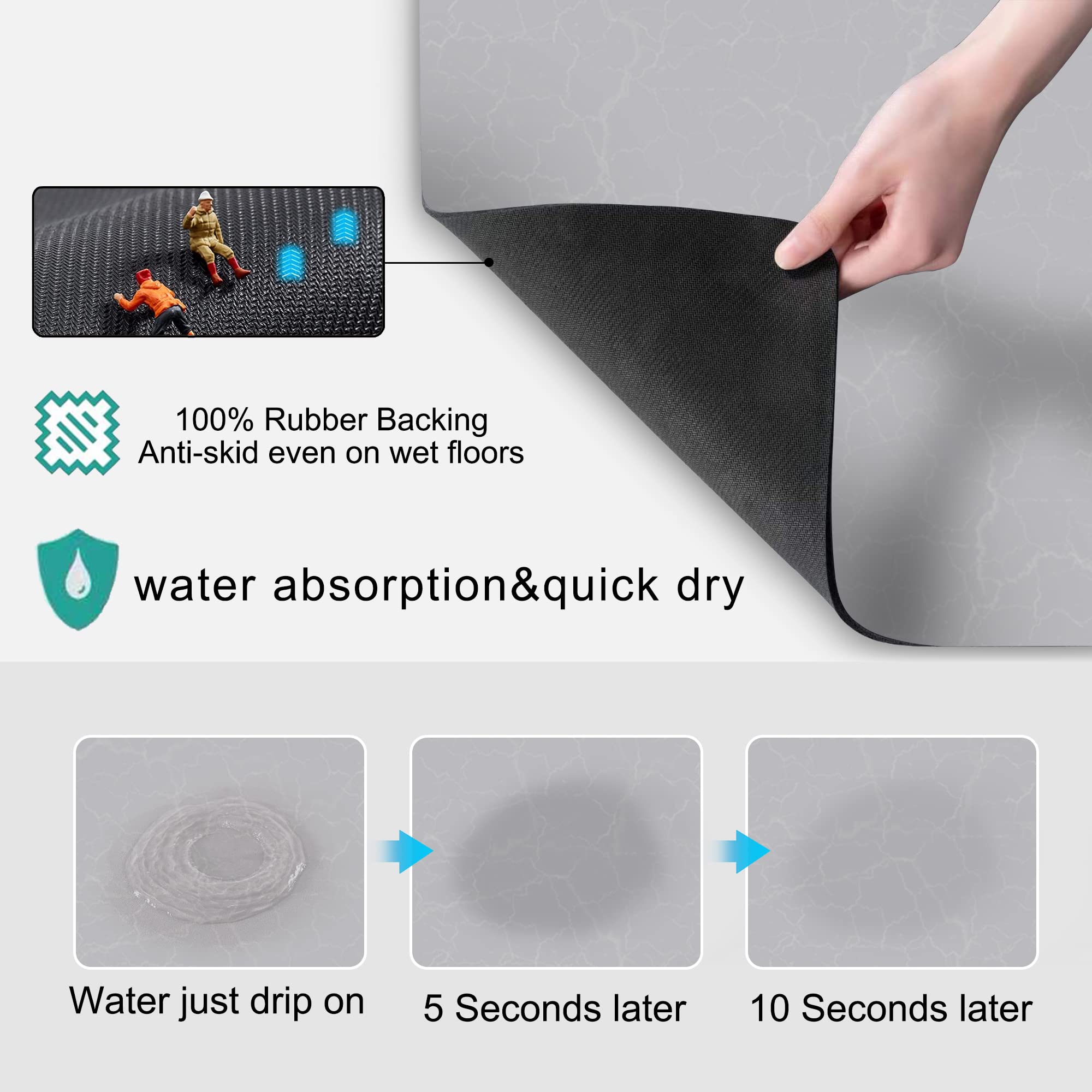 Coffee Maker Mat for Countertops, Coffee Bar Accessories Fit Under Coffee Machine Mat 19inx12in-Rubber Backed Coffee pots - table mat Under Appliance, Coffee Dish Drying Mat, Grey for Kitchen Counter