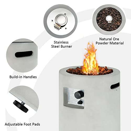 16 Inch Auto-Ignition Outdoor Gas Fire Pit Table, 30,000 BTU Steel Propane Round Firepit with Waterproof Protective Cover, CSA Certification, for Garden,Balcony Decor, Wood-Grain Pattern (White)